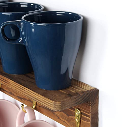 JACKCUBE Design Coffee Mug Rack, Wall Mounted Wooden 12 Coffee Cup Holder Organizer with Coffee Sign for Home Kitchen Cafe Decor - MK737A