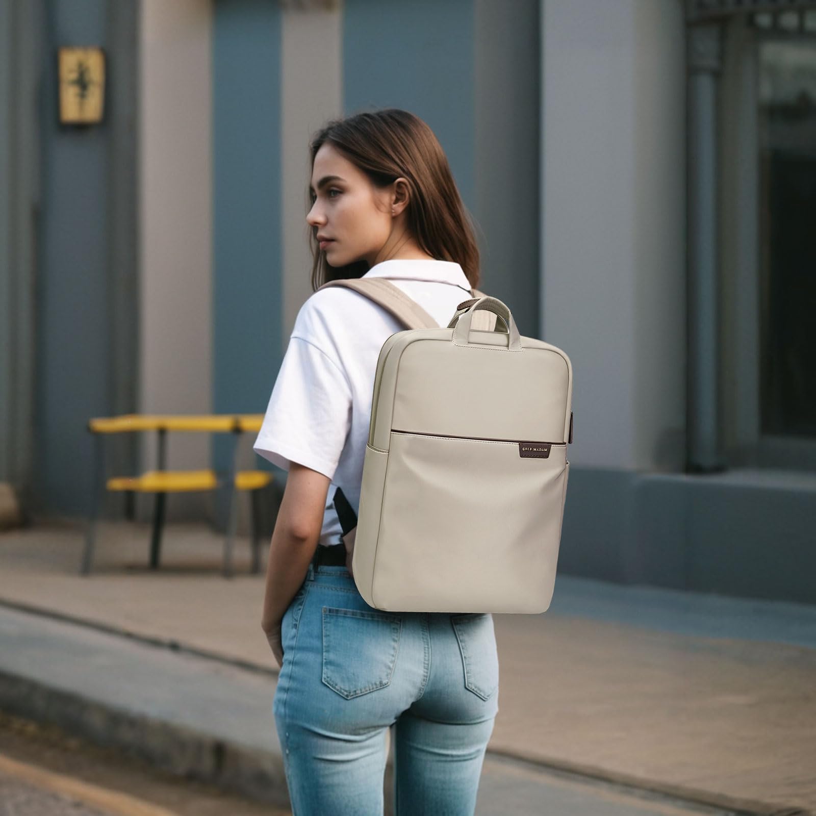 GOLF SUPAGS Travel Laptop Backpack for Women Anti Theft Slim Durable College Bookbag Business Computer Bag Fit 13.3 Inch Notebook (Apricot, 13.3 Inch)