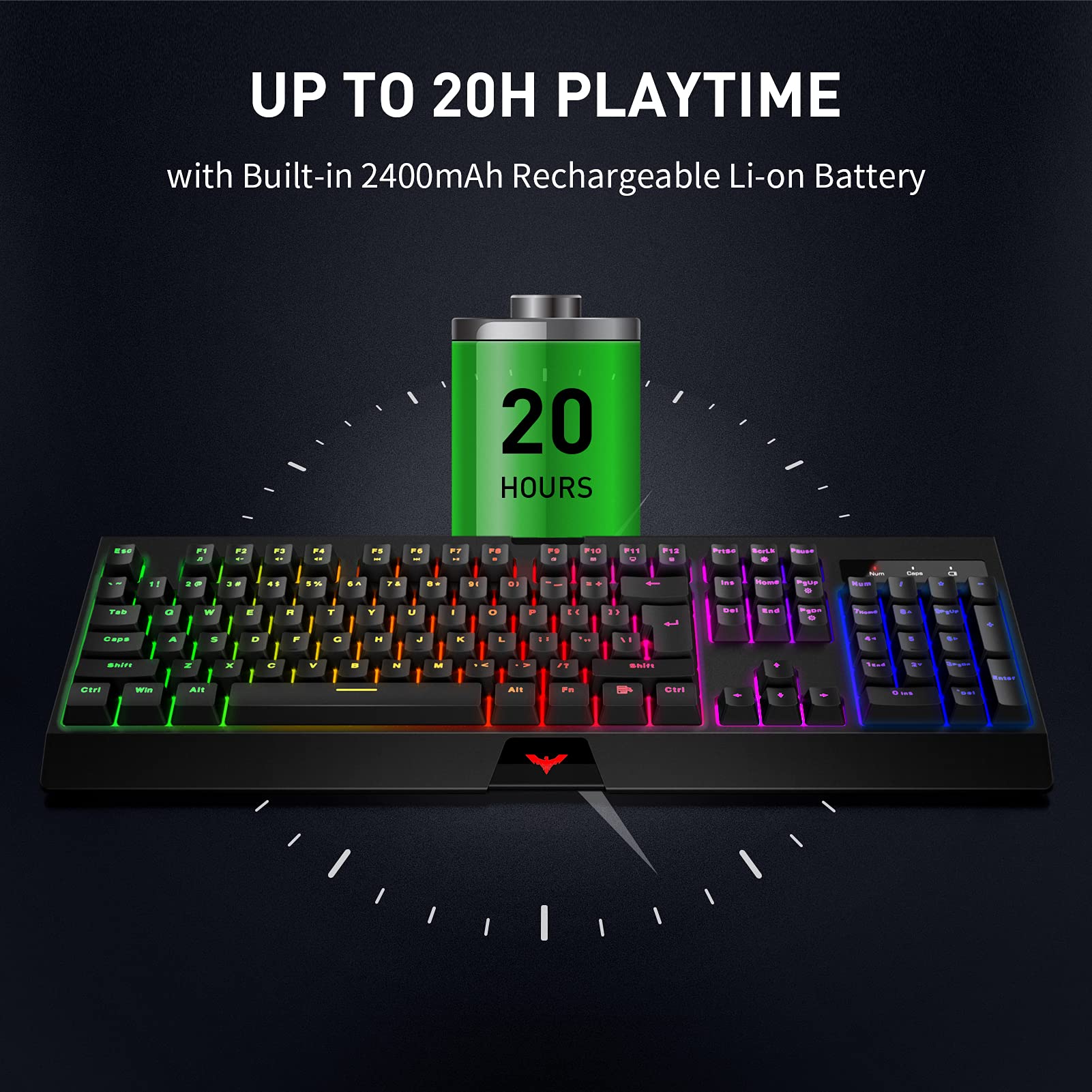 havit Wireless Gaming Keyboard, Rechargeable Rainbow Backlit Keyboard Led 2.4G Wireless Slim USB Keyboards Ergonomic 104 Keys for Windows PC Gamers Desktop Computer Black