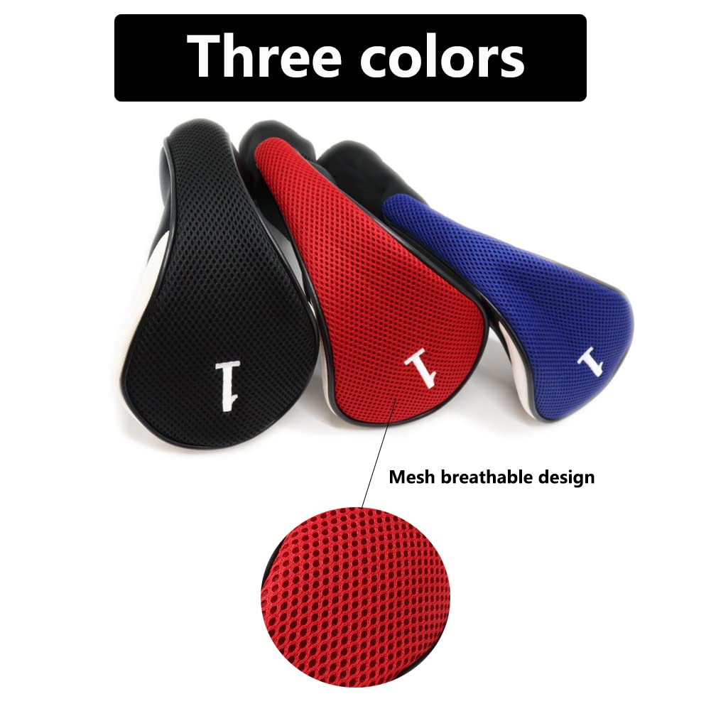Golf Club Head Covers Driver,3Pcs Golf Head Covers Set with Interchangeable Tags Fits All Woods and Drivers,Black