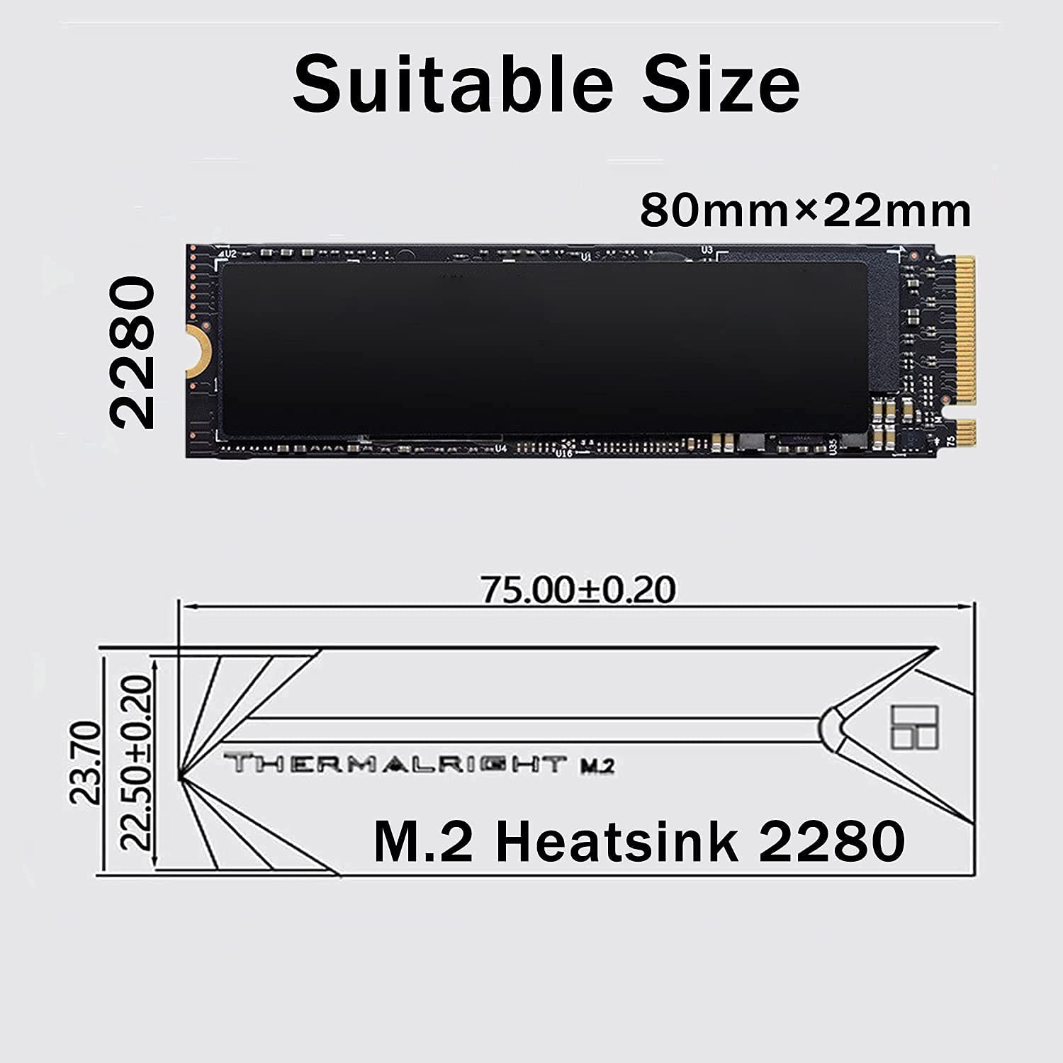 M.2 2280 SSD Heatsink Cooler, Double-Sided Heat Sink with Thermal Silicone Pads for PC M.2 PCIE NVMe SSD, M.2 SATA SSD