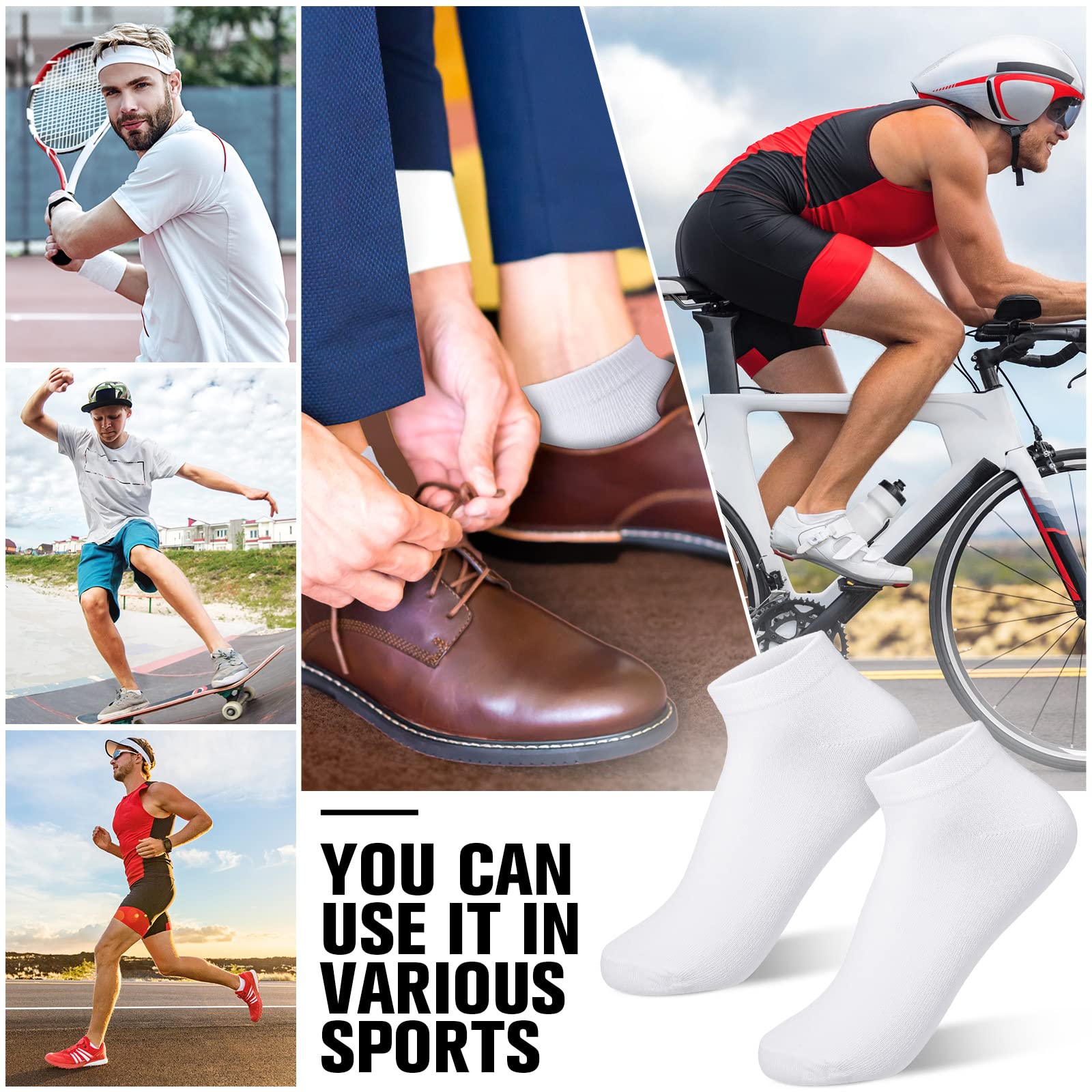 Geyoga 48 Pairs Socks Thin Low Cut Ankle Socks for Men Casual Sports Socks Comfortable Breathable Men Socks (White)