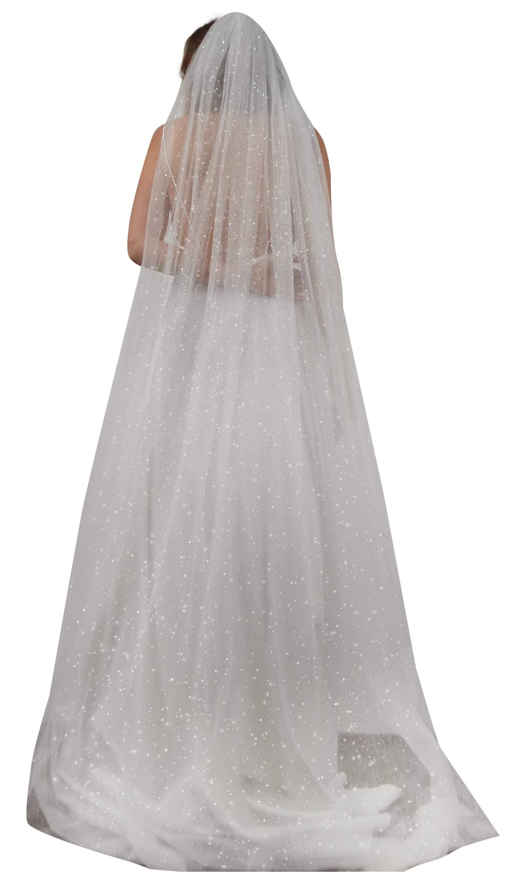 Hazhlko Women's Ivory Single-tier Cathedral Length Glitter long Wedding Veil Sparking Bridal Veil with Metal Comb 118"