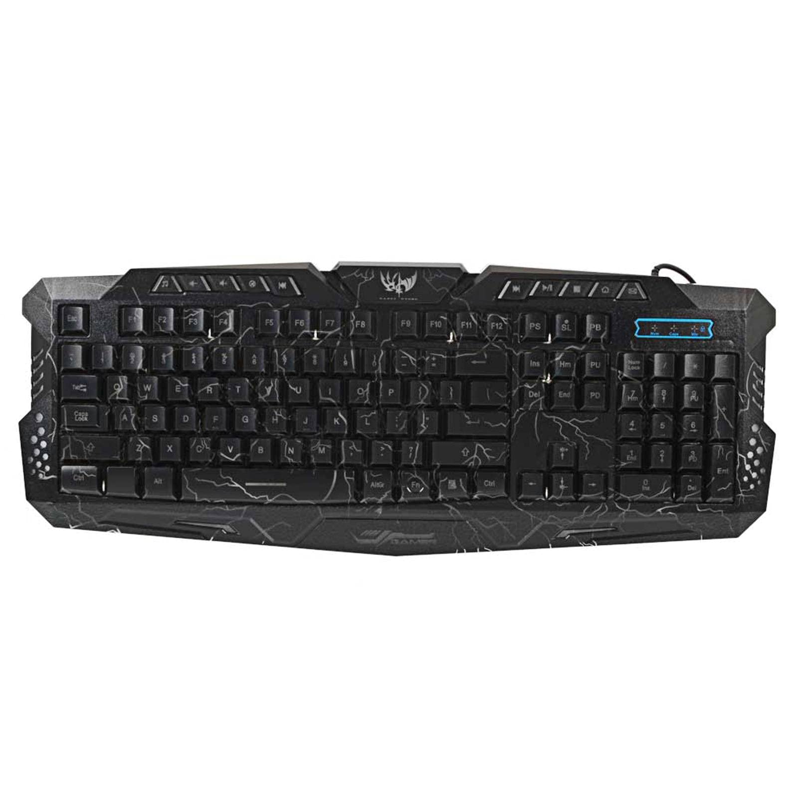 MOUMO A878 114-Key LED Backlit Wired USB Gaming Keyboard with Cracking Pattern Black