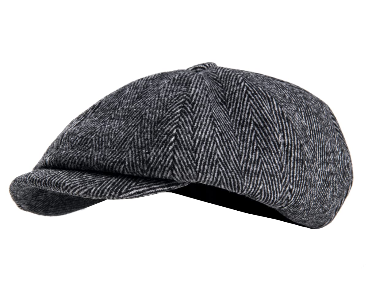 Hccfit 2 Pack Newsboy Cap Peaky Herringbone Baker Boy Flat Caps for Men Women (Black and Gery)