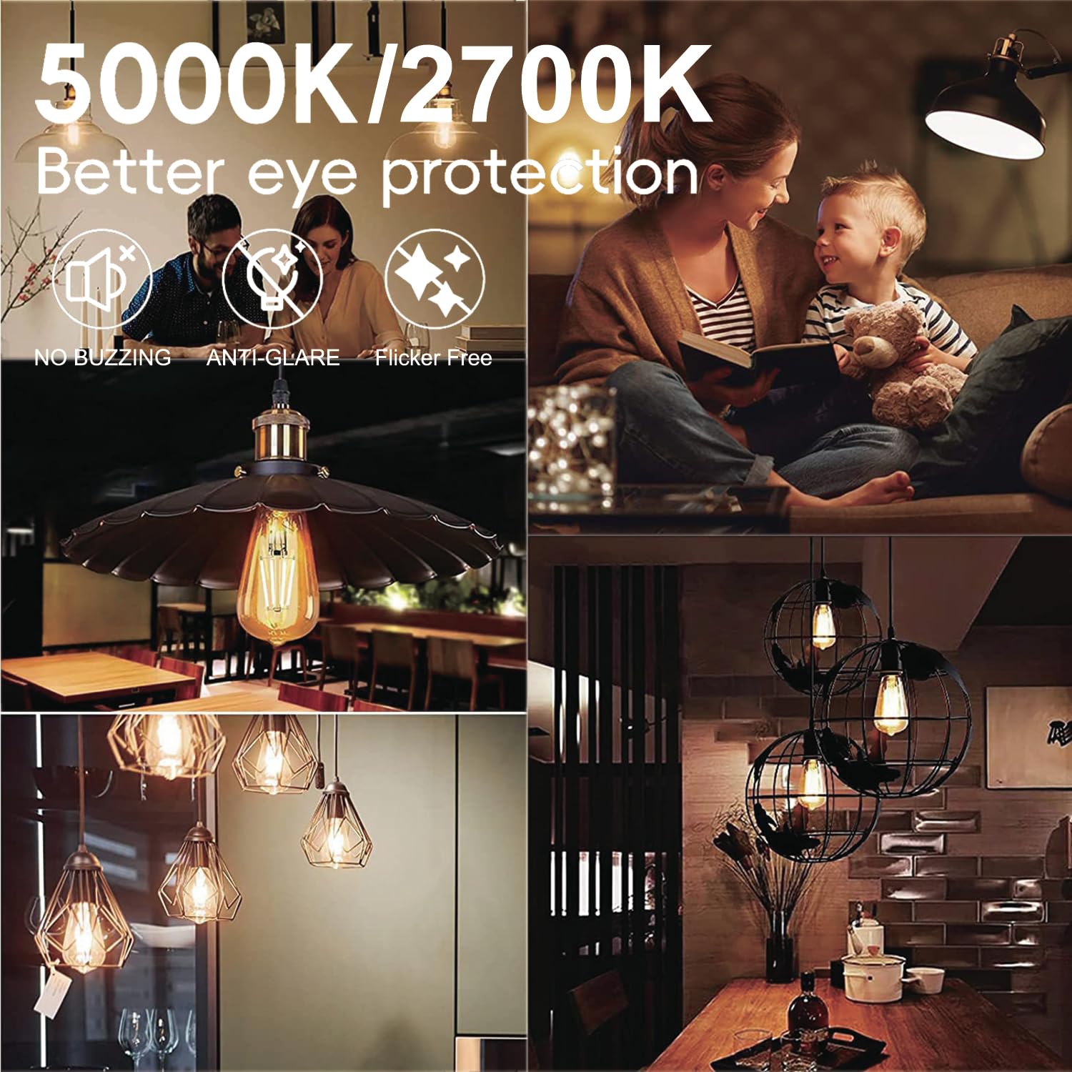 LED Light Bulbs Edison dimmable Bulbs Warm White 2700K Light Bulbs,E26 Base Energy Saving Equivalent 60W Incandescent watt,Antique Glass Style for Home, Bedroom. (2700k Warm White, 4-Pack)
