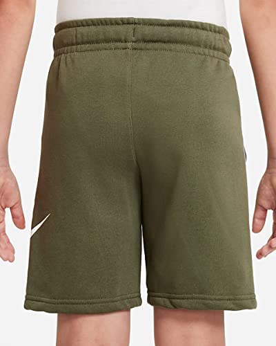 Nike Sportswear Club + HBR Fleece Shorts (Big Kids) (Medium, Medium Olive/Total Orange/White)