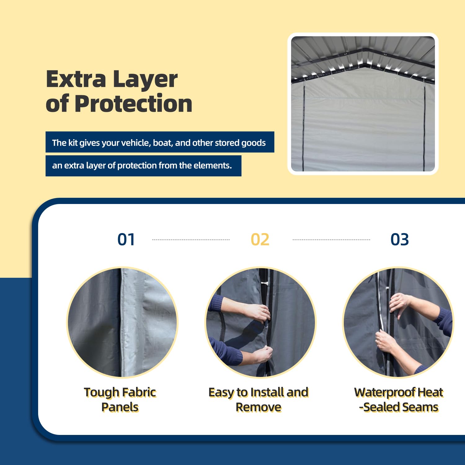 MELLCOM Carports Enclosure Kit for Galvanized Steel Carport, Fabric Carport Wall Panels, 10' x 15' x 8.4'