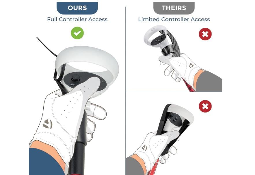 HH-GOLF VR Golf Club Handle Accessory | VR Golf Club Attachment for Oculus Quest 2 | Pro Grip | Right & Left Controllers (Gray)