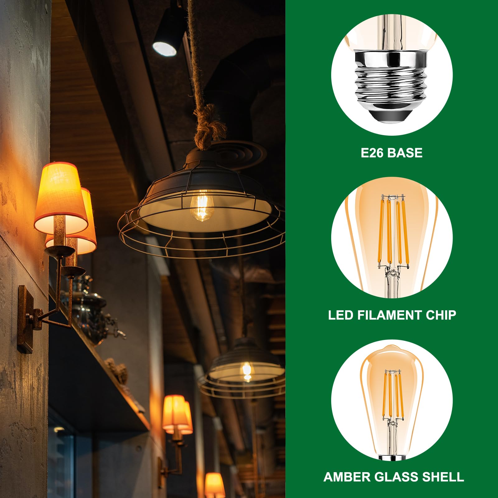 ProCrus ST19 Vintage LED Edison Light Bulbs,E26 Led Bulb 25W Equivalent,ST64 Vintage LED Filament Bulbs,2.5W Warm White 2500K,250LM,Amber Glass,Non-Dimmable,3 Pack