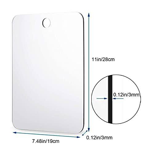 Shower Mirror Shaving Mirror Acrylic Mirror Small Mirror Travel Makeup Mirrors Bathroom Mirror Wall Hanging Plastic Mirror for Women Men 11" x 7.48" with 1 Adhesive Hooks