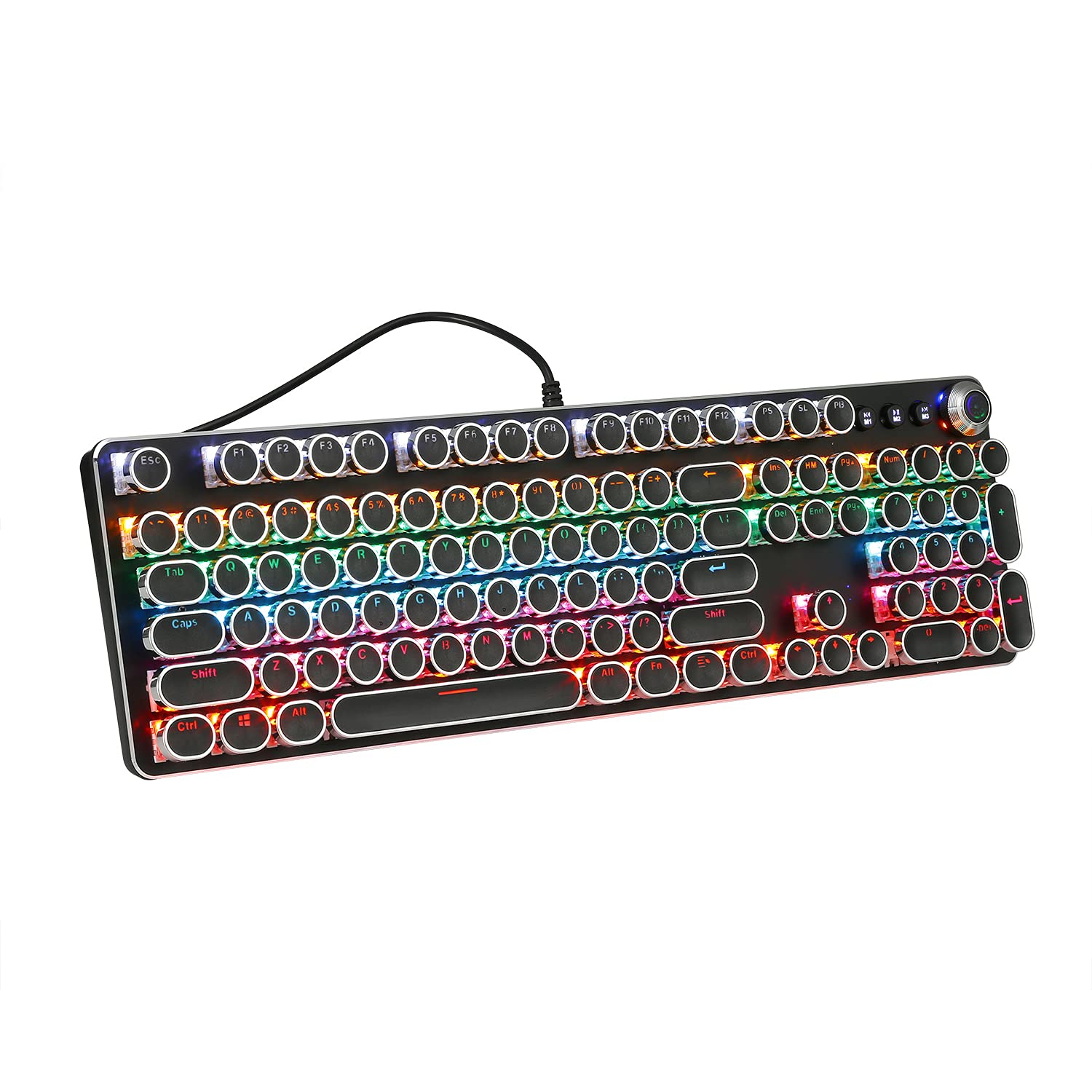 Hayal Retro Typewriter Mechanical Gaming Keyboard-Blue Switches Rainbow Backlit 108 Keys (Black)