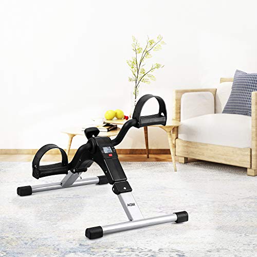 Folding Pedal Exerciser, Mini Exercise Bike Under Desk Bike Foot Pedal Exerciser, Foot Hand Cycle Portable Peddler Machine Bicycle Exerciser Arm Leg Exerciser While Sitting (Silver)