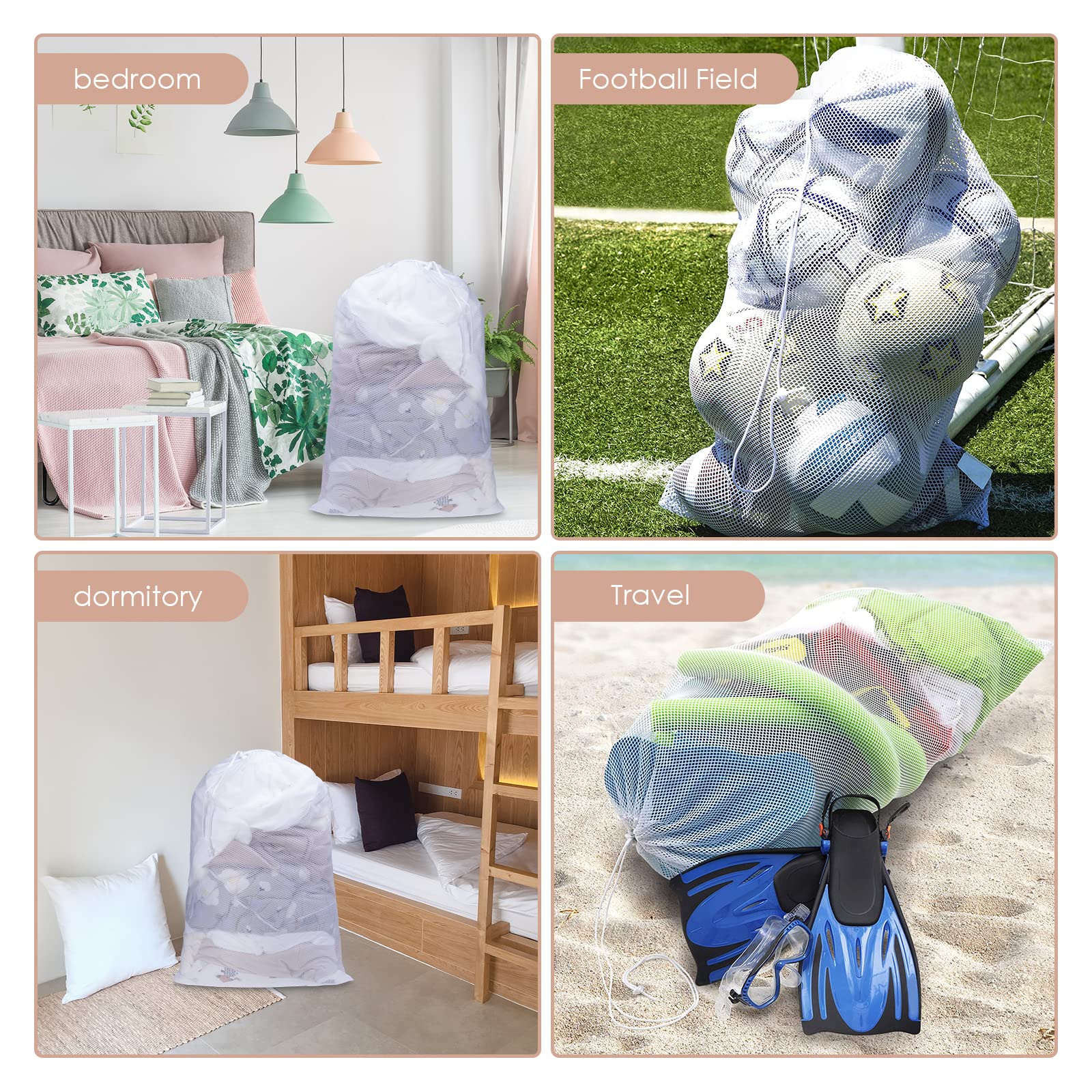 Meowoo Large Mesh Laundry Bag, 24×36inch Heavy Duty Mesh Laundry Bags Drawstring Lockable, Laundry Hamper Liner, Machine Washable, for Travel,Storage, Sports Factories, Dorms, White 1pcs