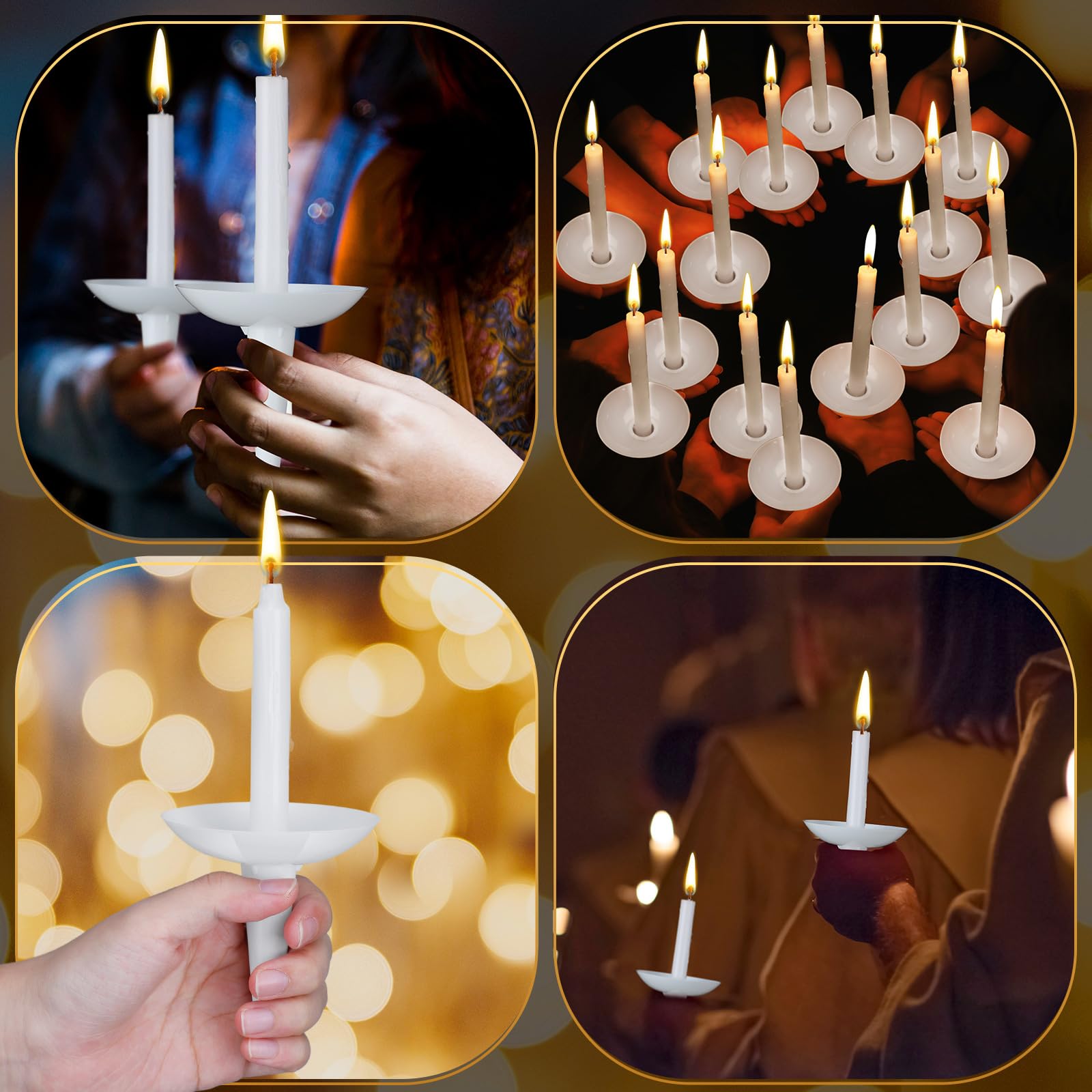 MTLEE 100 Sets Bulk Church Candles with Plastic Candle Drips Candlelight Service White Vigil Candles and Candle Holder Protectors for Christmas Memorial Wedding Party Candles