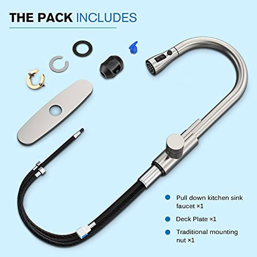 Kitchen Faucets, Kitchen Faucet with Pull Down Sprayer, High Arc Single Handle Kitchen Sink Faucet with Water Lines, Brushed Nickel Kitchen Faucet with Sprayer, RV Kitchen Sink faucets