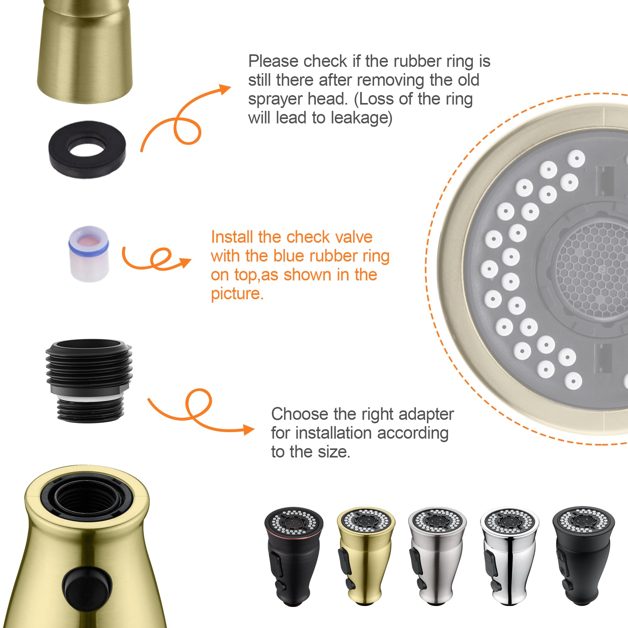 Kitchen Sink Faucet Head Replacement Part - 3 Modes for Kitchen Sink Sprayer Faucet Head, 13/16" Kitchen Pull Down Spray Head Nozzle, Brushed Nickel for G1/2 Connector, Male