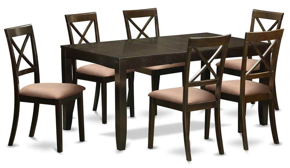 East West Furniture LYBO7-CAP-C Lynfield 7 Piece Set Consist of a Rectangle Dining Table with Butterfly Leaf and 6 Linen Fabric Kitchen Room Chairs, 36x66 Inch, Cappuccino