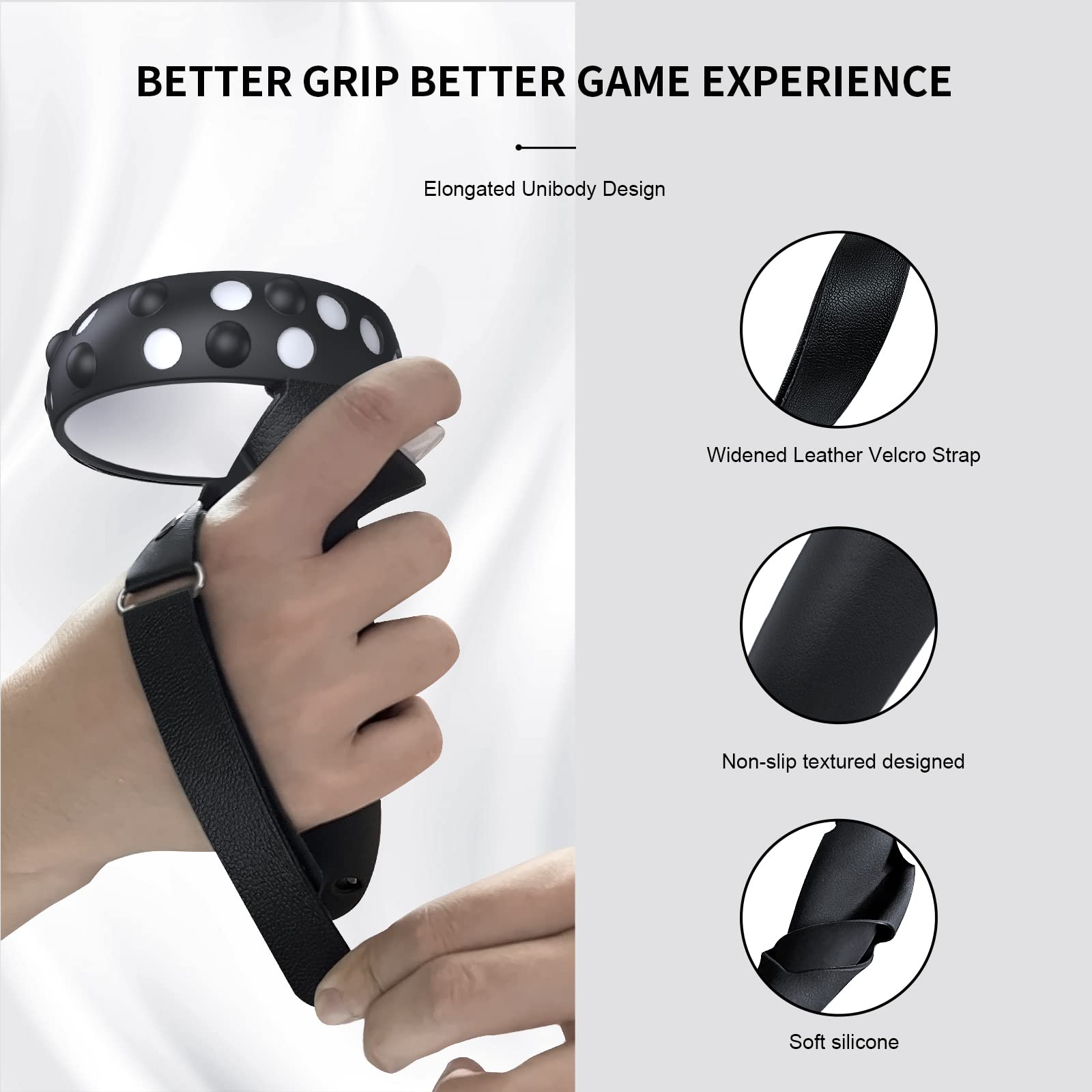 EKEMOND Upgraded Controller Grips for Oculus Quest 2 Accessories, Anti-Throw Hand Strap with Battery Opening, Knuckle Strap, Extended Silicone VR Grips Cover Protector for Meta Quest 2