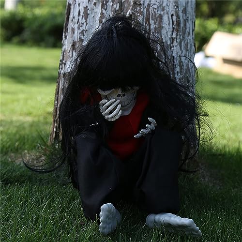 Halloween Crying Child Animatronics Outdoor Decor - Scary Skull Outside Halloween Yard Props Decoration,Spooky Halloween Animatronics with Horrible Weep