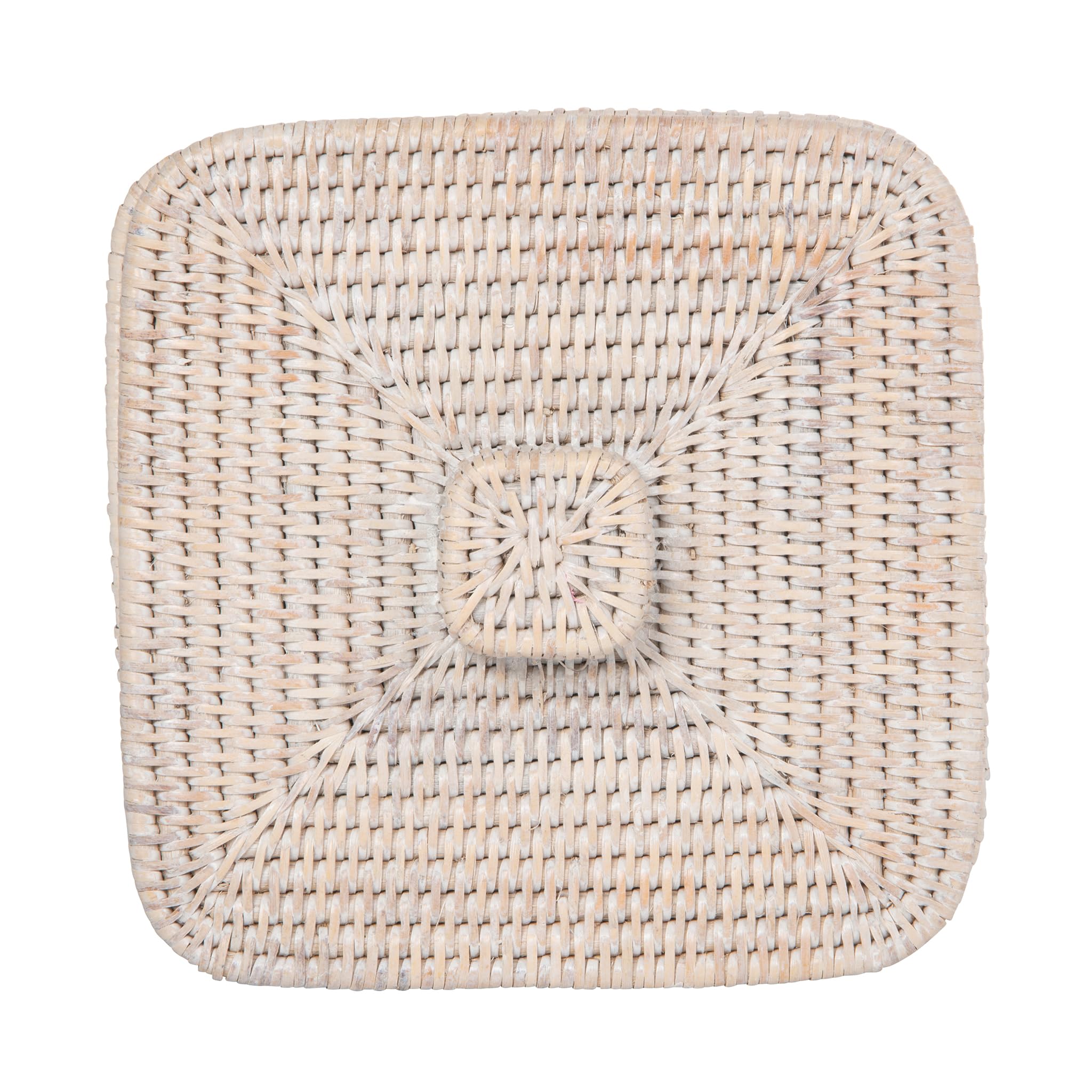 Kouboo Rattan Square Paper Waste Basket and Trash Bin with Lid and Plastic Insert, 2 Gallon Capcity, Honey-Brown