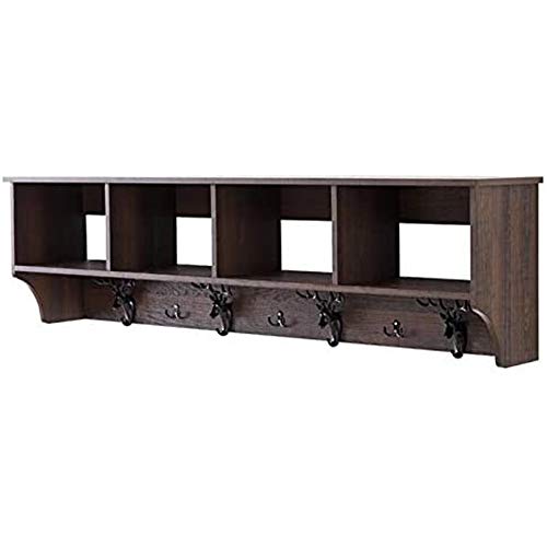 Vanity Art Entryway 7 Hook Wall Mounted Coat Rack with Storage Hanging Shelf Entryway Organizer in Dark Brown F10004DW-BK