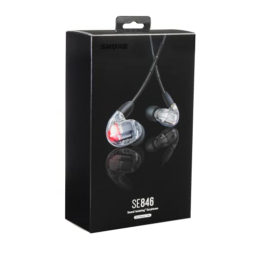 Shure SE846 Wired Sound Isolating Earbuds, High Definition Sound + Natural Bass, Four Drivers, Secure in-Ear Fit, Detachable Cable, Durable Quality, Compatible with Apple & Android Devices - Clear