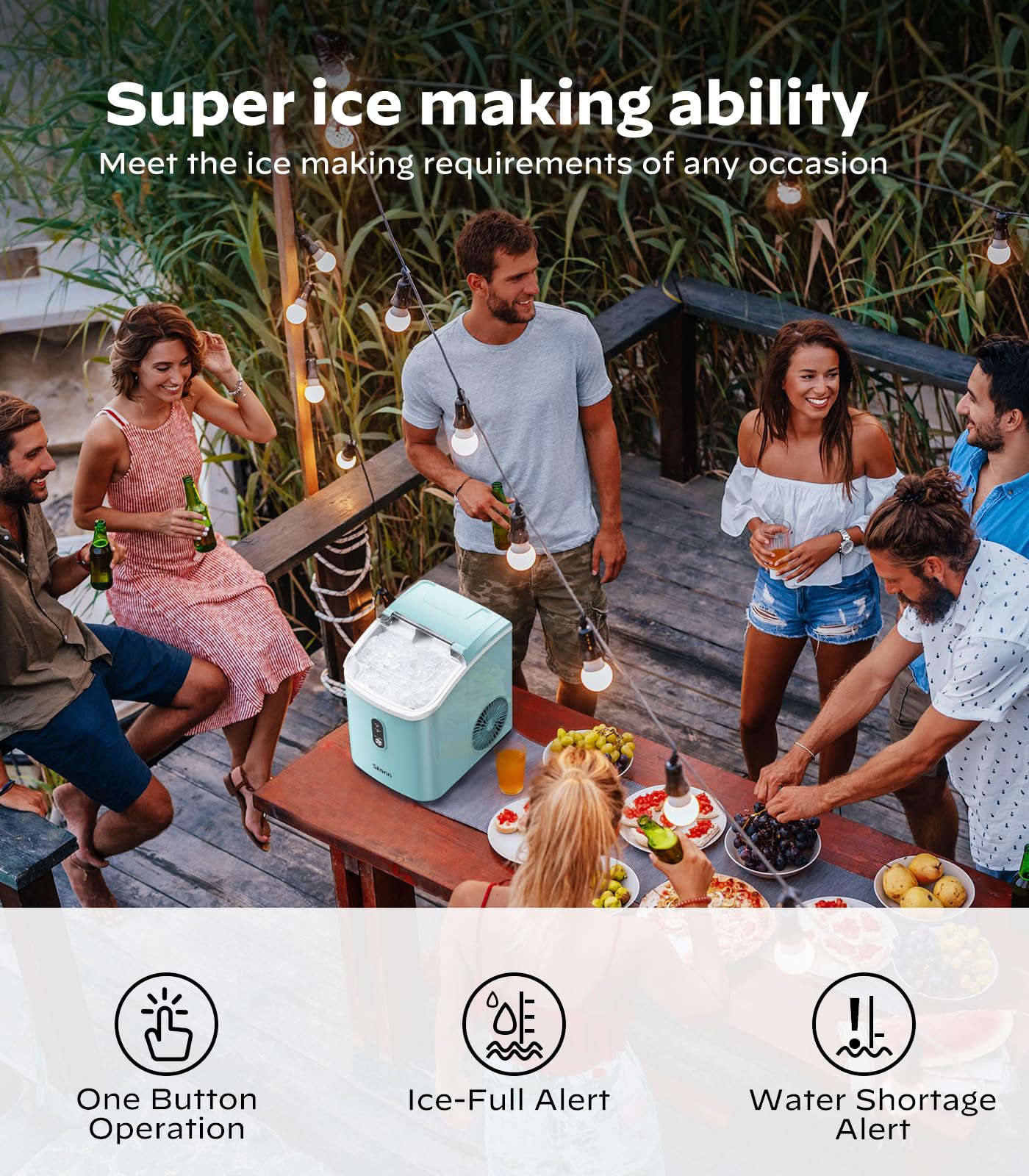 Nugget Ice Maker Countertop - Silonn Pebble Ice Maker Machine with Self-Cleaning Function, 33lbs/24H, Ice Makers for Home/Kitchen/Office, Green