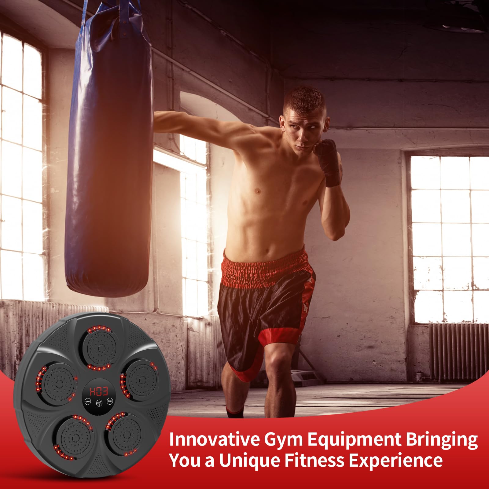 EPHESPORT 2023 Upgrade Smart Music Boxing Machine, Bluetooth Electronic Boxing Machine Wall Mounted with Boxing Glove,Boxing Machine with Smart Display Screen Suitable for Parent-Child Training.…