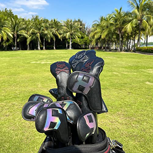 Golf Iron Club Head Covers set Headcovers Fits for All iron wedges - Big Number - Long Neck - Black Pu Leather fits Small Standard Oversized Golf Clubs 10pcs/Pack
