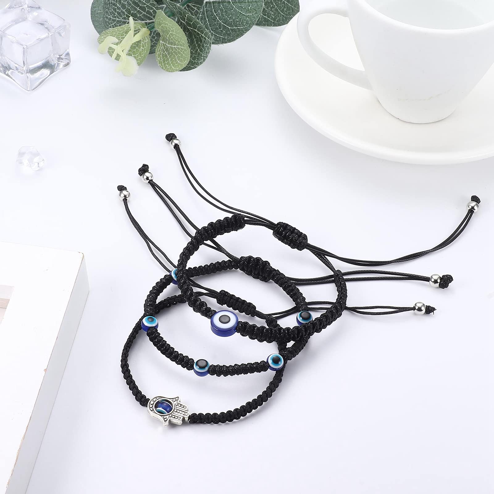 Florideco 8PCS Evil Eye Bracelet Anklet Protection Luck Braided String Kabbalah Bracelet Adjustable Handmade Rope Cord Thread Friendship Bracelet for Women Men