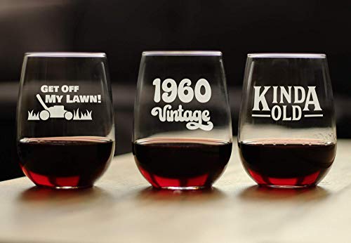 Kinda Old - Funny Stemless Wine Glass Birthday Gifts for Women and Men - Bday Party Decorations - Large