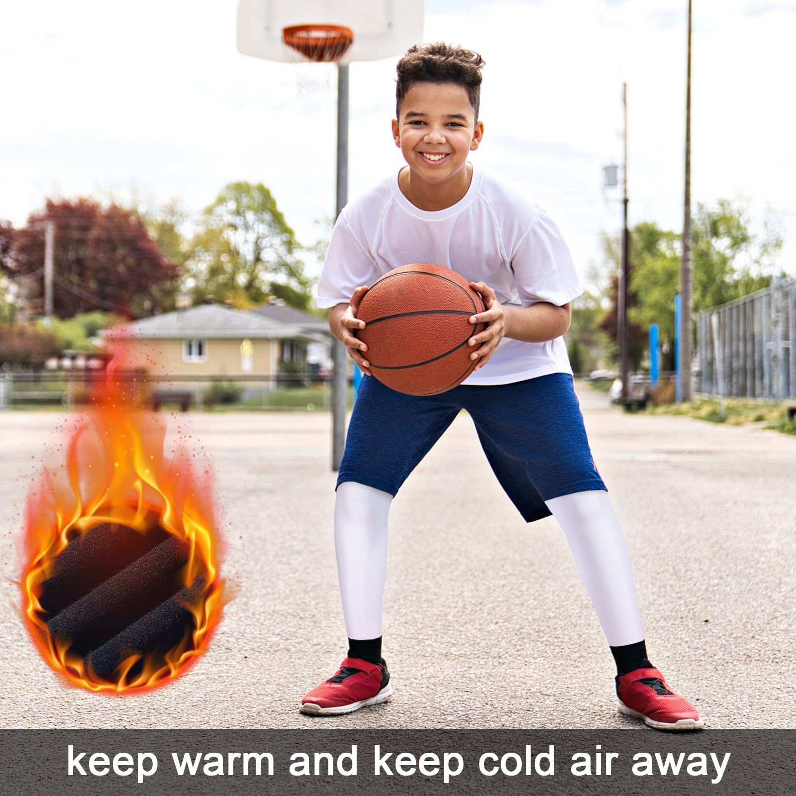 Haysandy Thermal Boys' Compression Winter Warm Leggings 2 Pack Tights Athletic Pants Basketball Compression Pants Boys Basketball Leggings Black, White