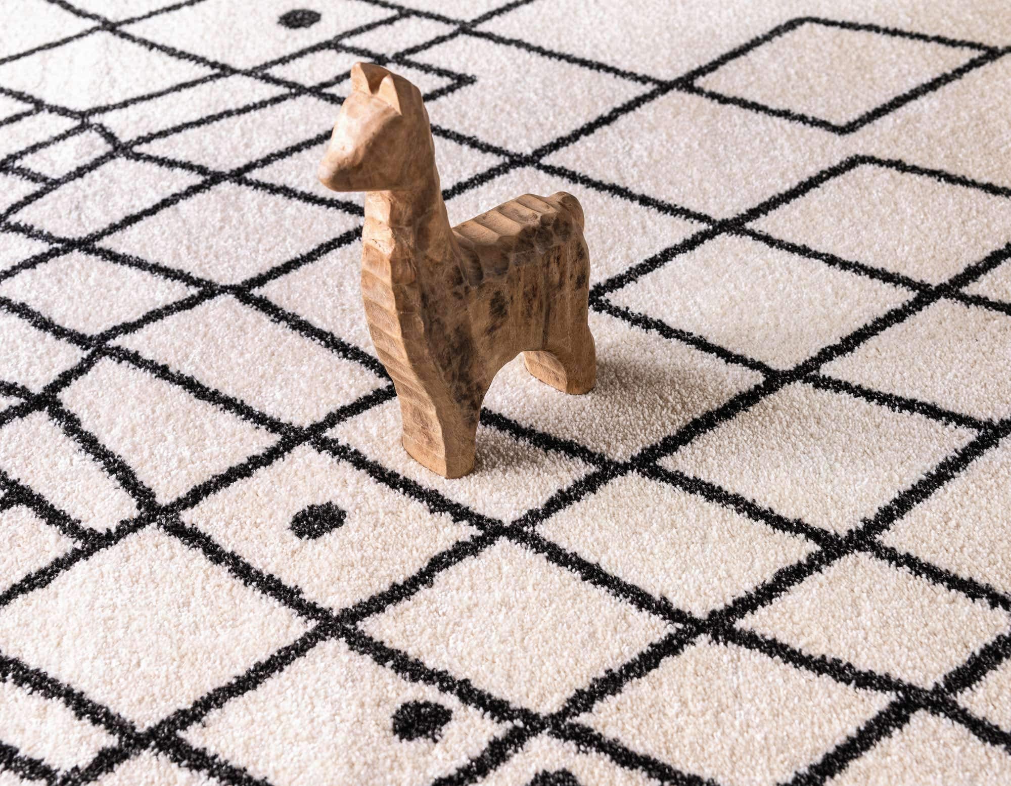 Unique Loom Fez Collection Tribal, Moroccan, Bohemian Area Rug, 3' 3" x 3' 3", Beige/Black