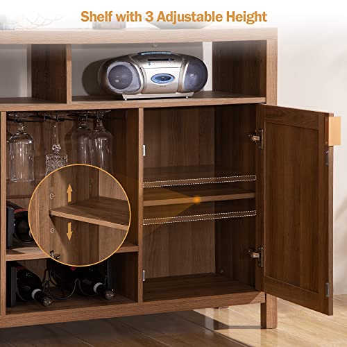 SICOTAS Coffee Bar Cabinet, 51" Rattan Sideboard Buffet Cabinet with Storage, Boho Farmhouse Liquor Cabinet with Wine Racks Credenza Console Buffet Table for Home Living Dining Room Entryway, Natural