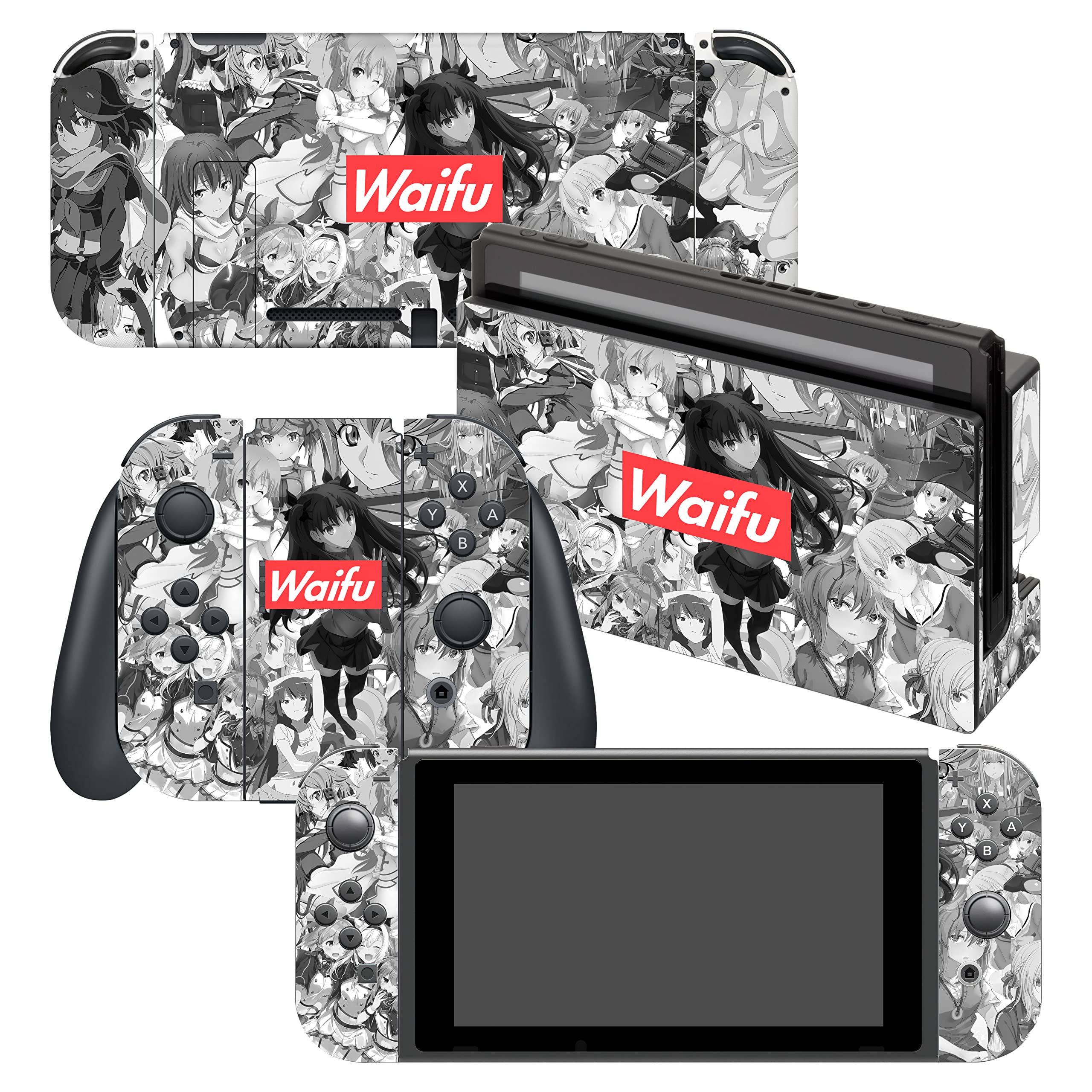HK Studio Game Console Switch Skins - Anime Girl Game Console Switch Stickers with No Bubble, Waterproof - Game Console Switch Wrap Skin - Including Skin for Joy-Cons, Dock, Grip and Console