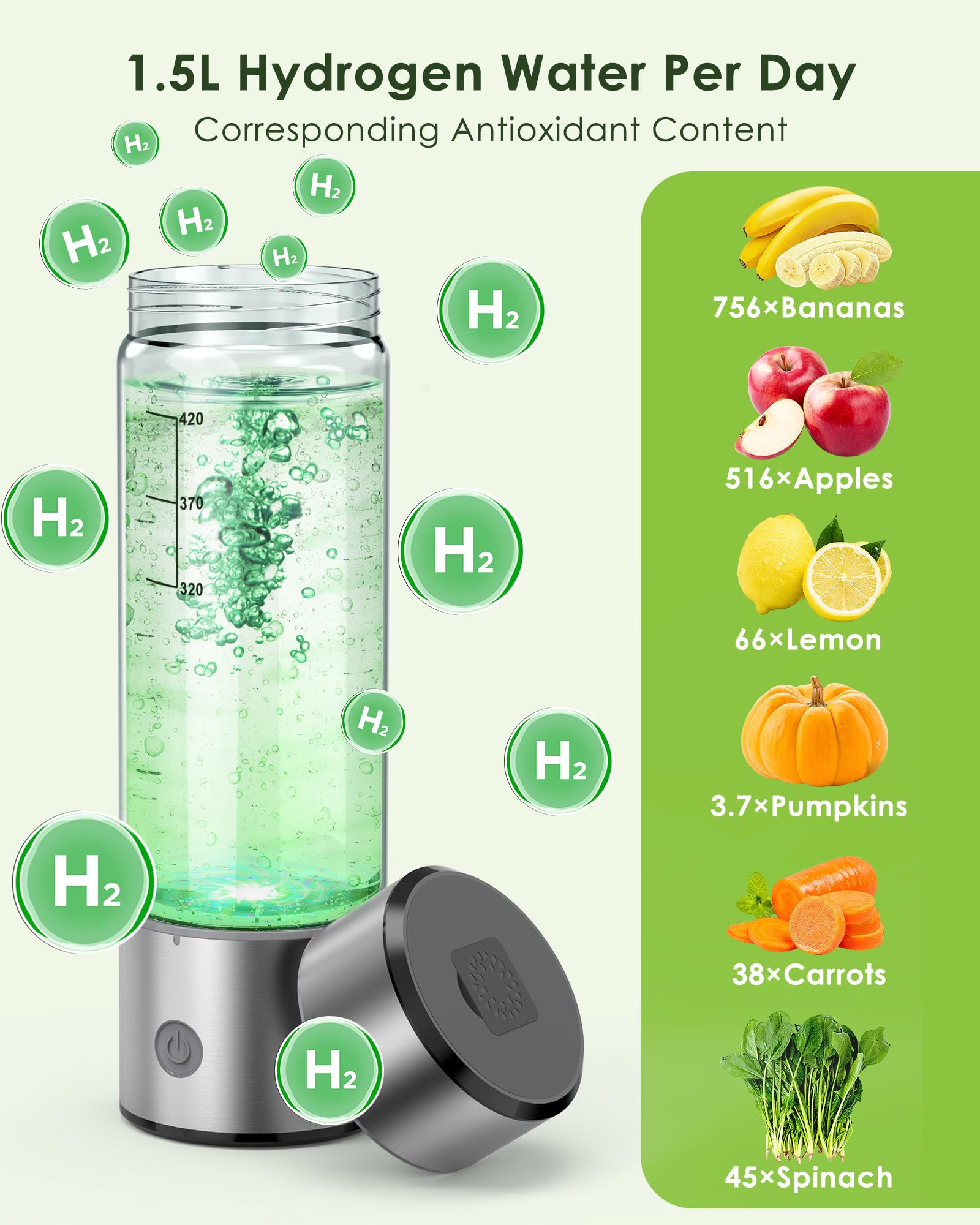 MOVOCA Hydrogen Water Bottle, 3 Min Rapid Hydrogen Water Bottle Generator with SPE PEM Technology, Portable Hydro Water Bottle Suitable for Gym Office Travel Home, Gift for Love Friend Family, Silver
