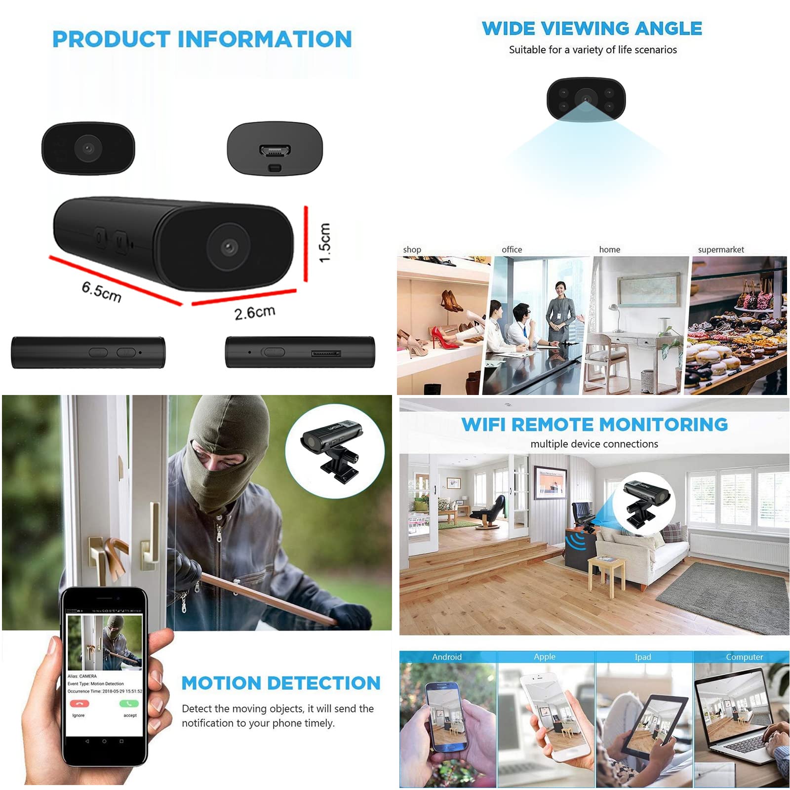 MUUNY 1080P Wireless WiFi Camera Security Camera Enhanced Night Vision, HD Wireless WiFi Camera Enhanced with 16g SD Storage for Home Security, App Cellphone Control Rechargeable Battery (Black)
