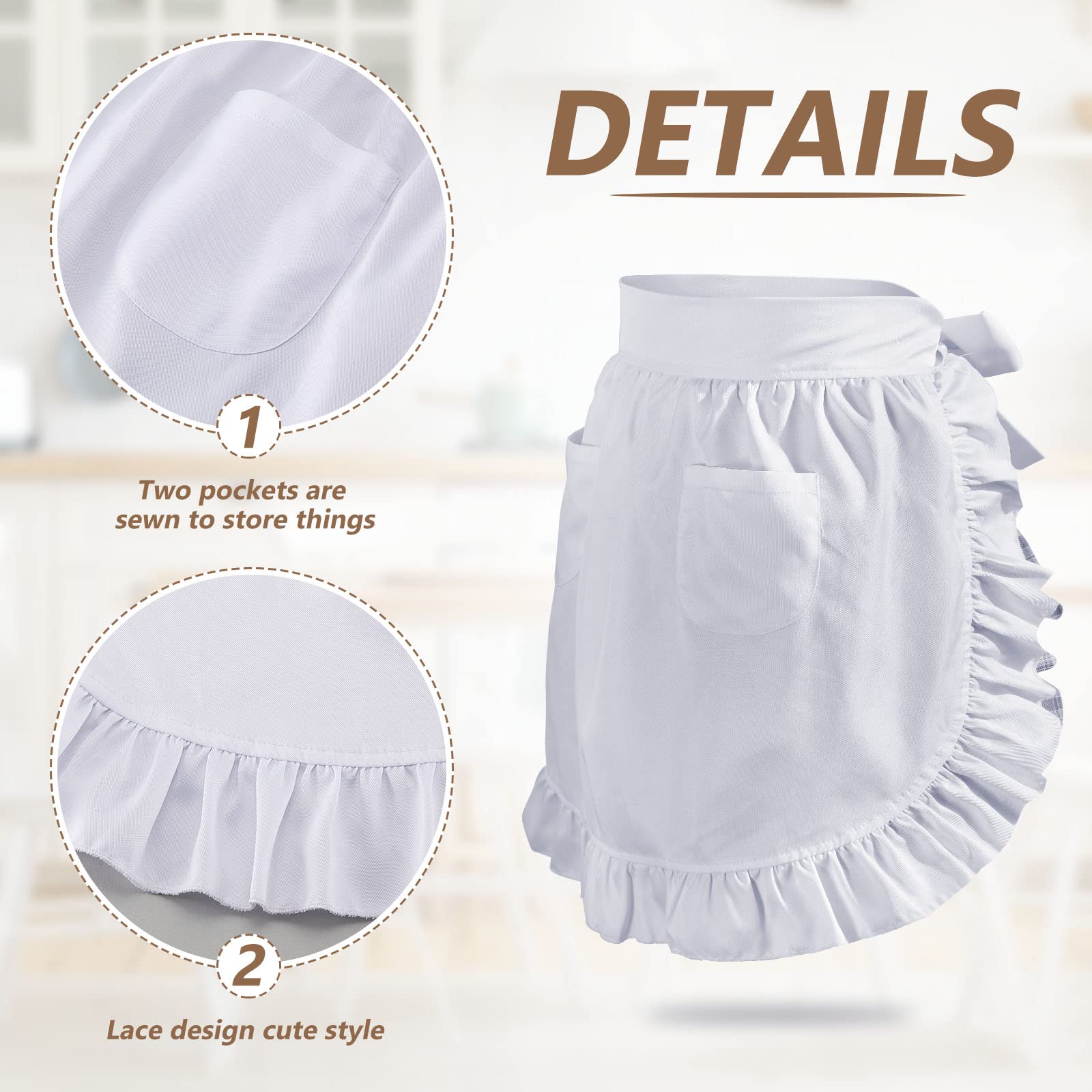 Hercicy 4 Pack Waist Apron Ruffle Retro Apron White Half Apron Maid Apron Cute Vintage Apron with Pockets for Women Chef Waitress Cooking Kitchen Costume
