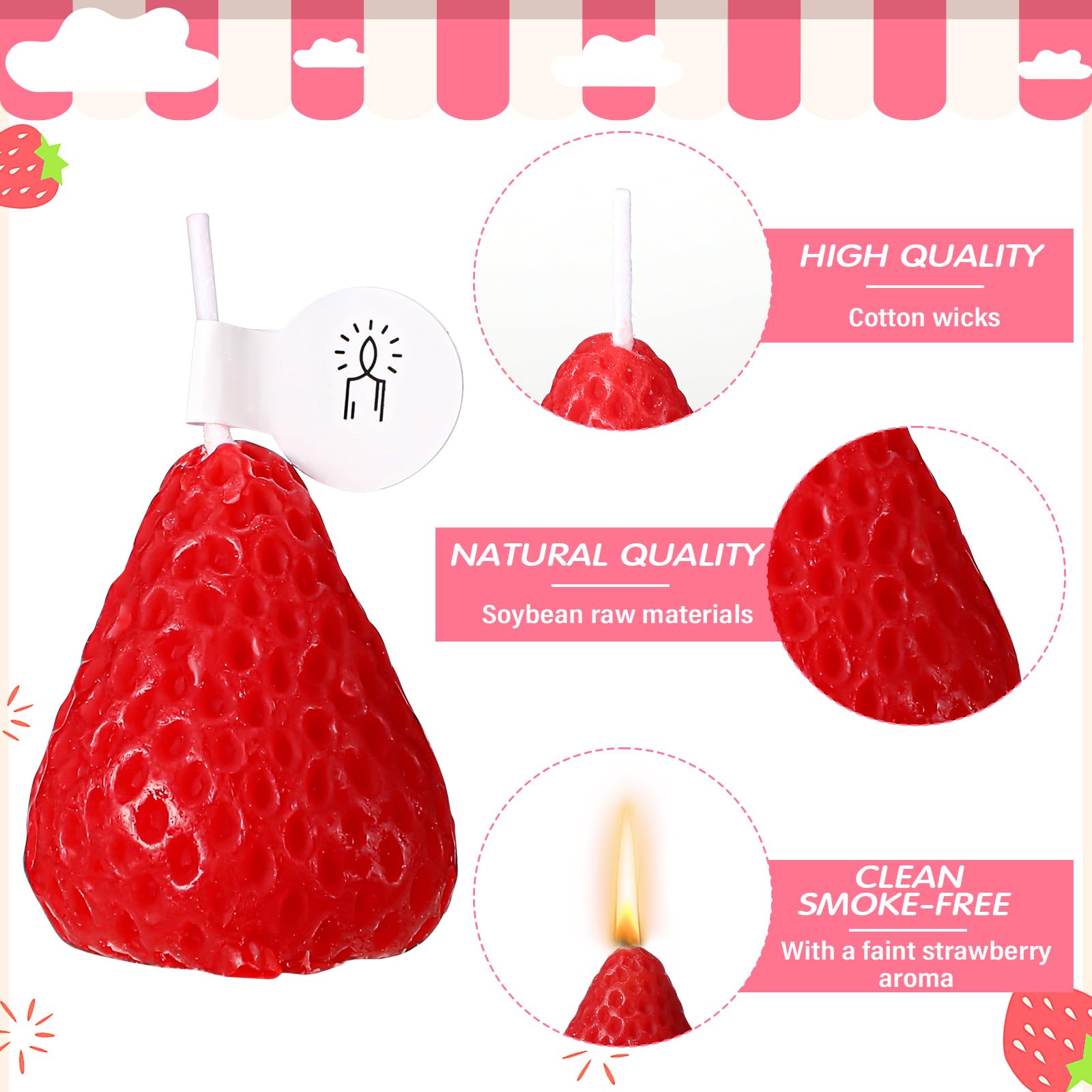 MTLEE Set of 12 Strawberry Candle Strawberries Shaped Scented Candle Mini Fruit Soy Wax Candle Decorative Cute Candle for Birthday Bath Spa Aesthetic Party Wedding Gift Home Decor Stress Relief, Red