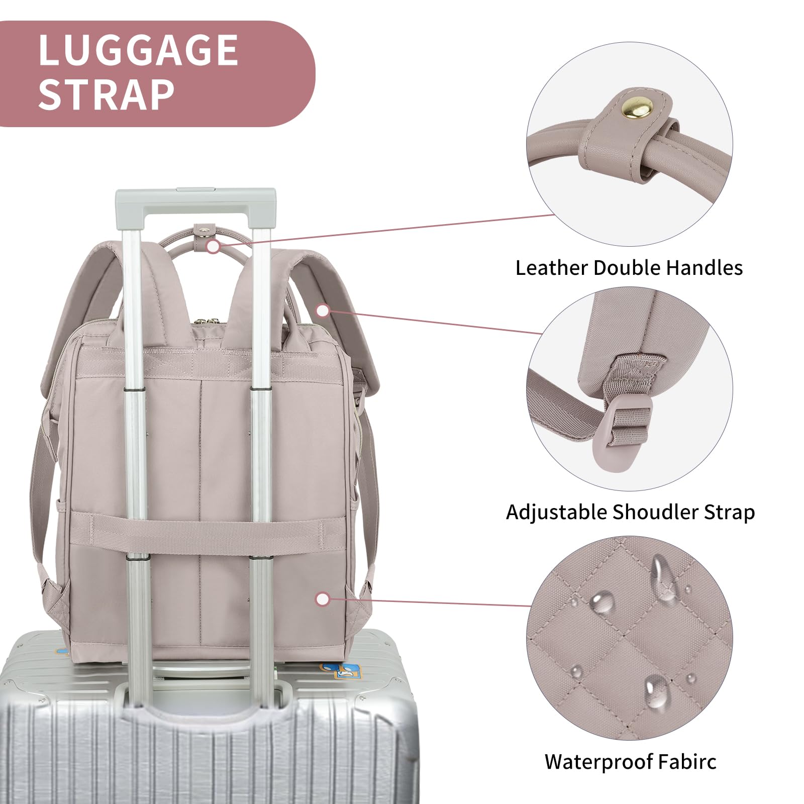 EMPSIGN 17 Inch Laptop Backpack for Women, Work Business Travel Computer College Bags, Large Capacity Water-repellent Quilted Casual Daypack with USB Port, Dusty Pink