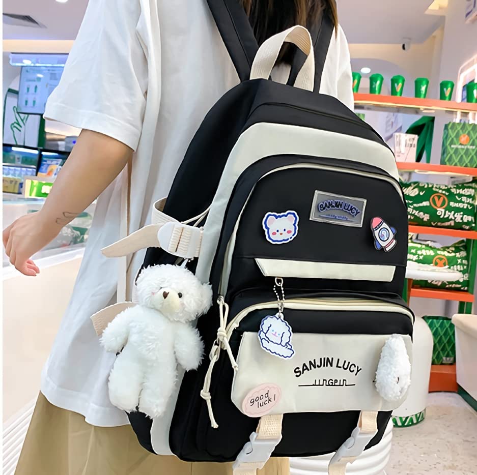 Heryuuk Backpack Pencil Case Shoulder Bag 5 Piece Set for Middle School Student Travel Bag Casual Daypack 43 * 30CM
