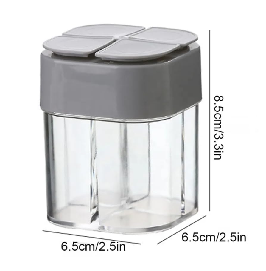 Spice Salt and Pepper Shakers, 4 In 1 Spice Jars,with Lid Plastic Spice Box, Travel Camping Seasoning Containers Transparent Cooking Spice Dispenser (White)