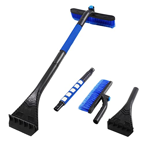 Rousytn 32" Extendable Ice Scraper Snow Brush, Snow Scraper Brush for Car Windshield, Detachable Snow Removal Tool with Foam Grip for Cars, Trucks, SUV