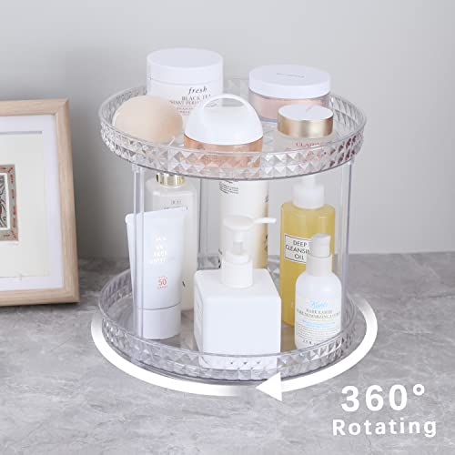 ROWNYEON Rotating Makeup Organizer 2 Tier skincare organizers Bathroom Organizer Perfume Organizer Spinning Cosmetics Organizer for Vanity,Cabinets, Pantry, Fridge, Countertops,Kitchen
