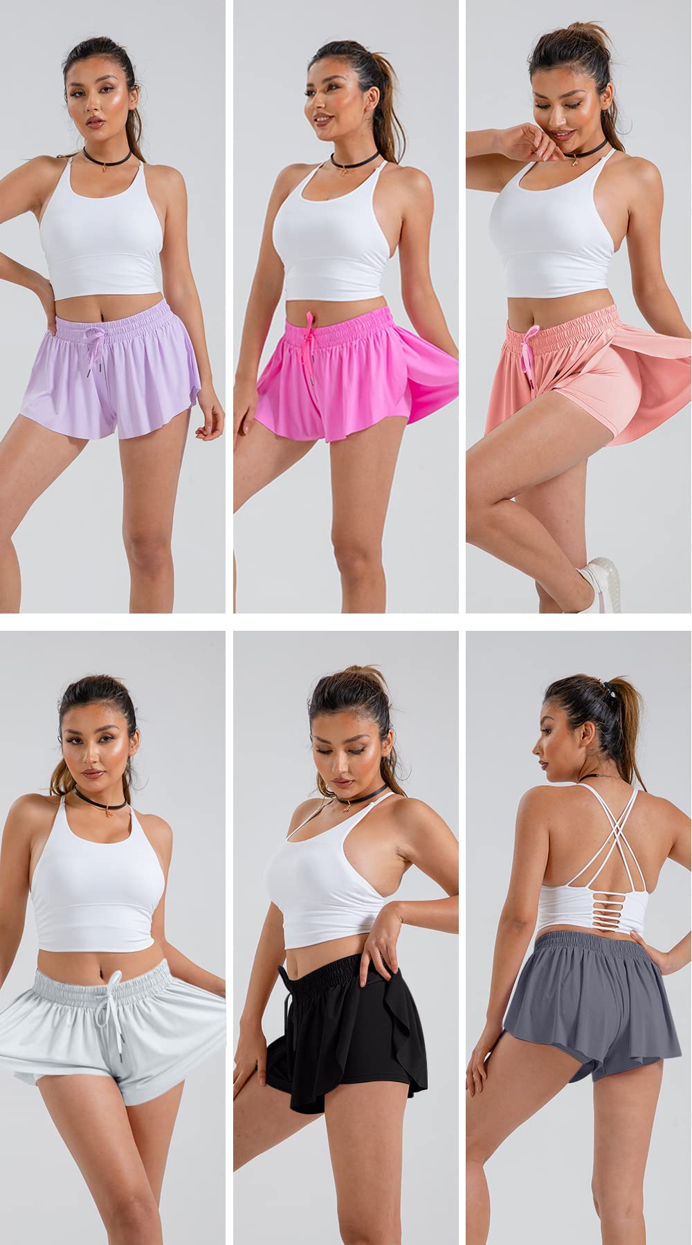 Flowy Butterfly Skirt Women's Athletic Shorts Fashionable and Comfortable 2 in 1 Workout Shorts with Spandex Inner Layer for Support and Coverage for Gym, Yoga, Running and More Pink