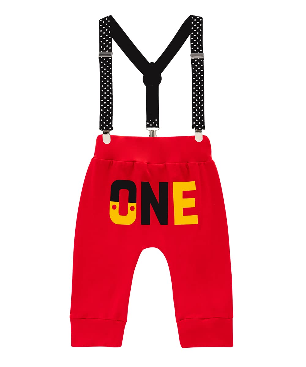 LENSOUS Baby Boys First Birthday Cake Smash Outfits Bowtie One Year Old Romper Pants Set(Red,18-24 Months)