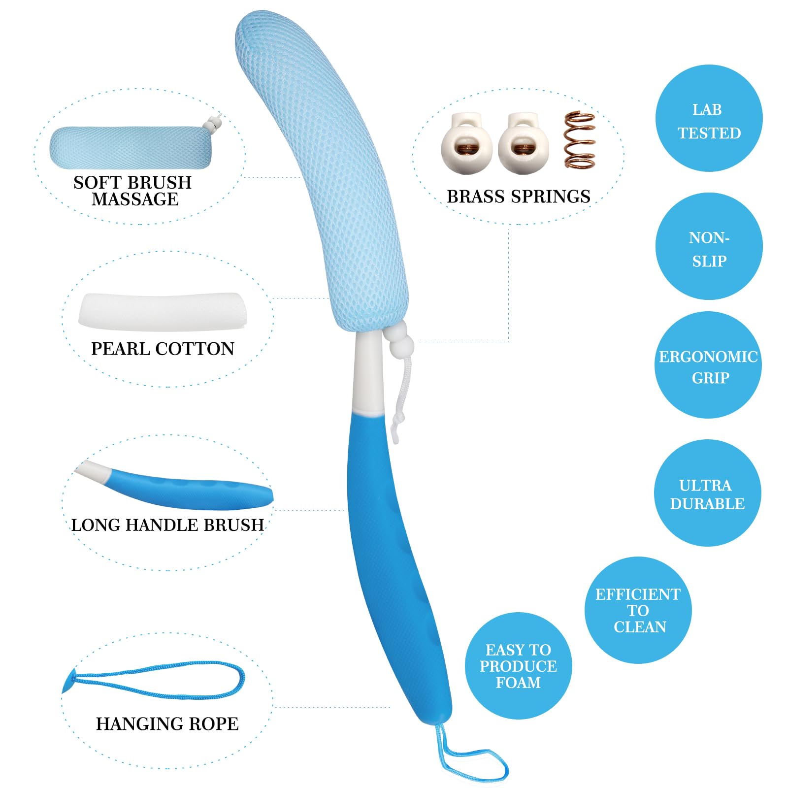 Leetye Mei Bath Brush Long Handle Shower Brush, Non Slip Handle Shower Brush, Long Handle Rear Frosted Shower Brush, Suitable for scrubbing and Bathing in Difficult to Reach Areas of The Body.