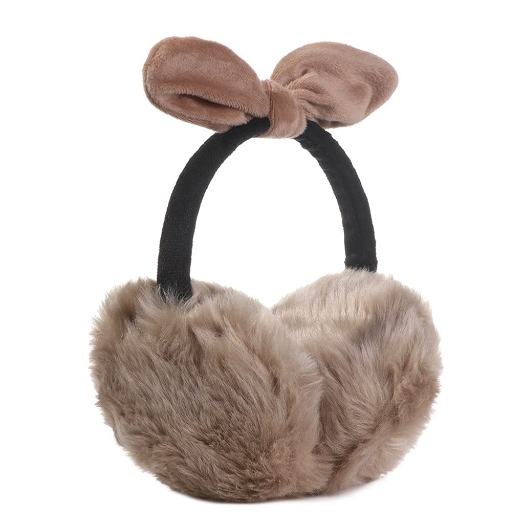 HLDETH Women Winter Warm Earmuffs Bowknot Fluffy Earflap Thick Headband Outdoor Cold Protection Adjustable Ear Warmers (Color : B, Size : One Size)