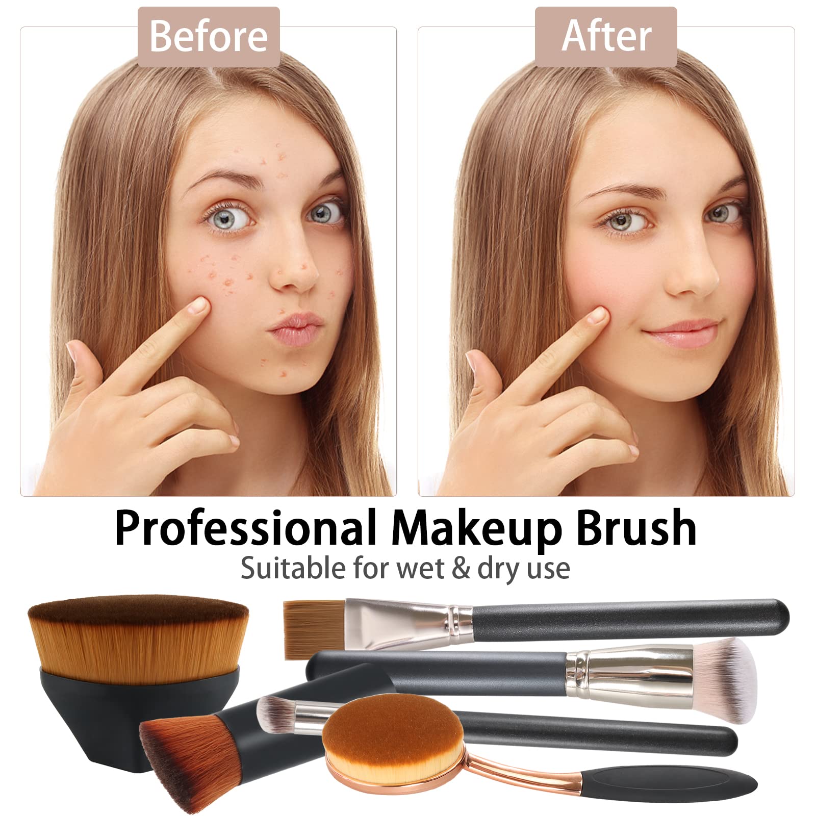 Leezead Foundation Brushes Oval Kabuki Foundation Brush for Liquid Makeup, High Density Hexagon Face Kabuki Brush Oval Makeup Brushes Concealer Brush for Blending Liquid,Cream,Flawless Powder